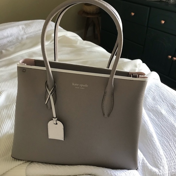 kate spade | Bags | Kate Spade Eva Top Zip Taupe And White | Poshmark